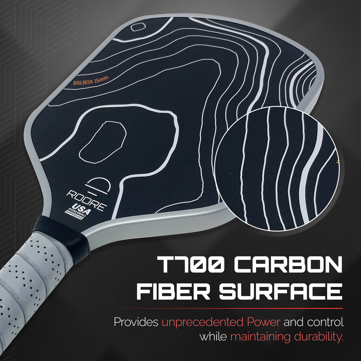 Balboa - T700 Carbon Fiber 16 mm Pickleball Paddle – Roore Pickleball